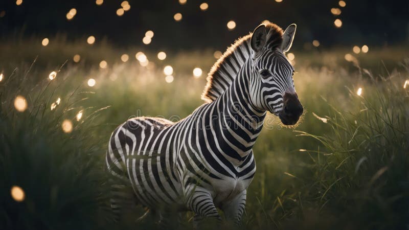 Striking Zebra in Golden Hour Light, African Savanna Stock Illustration ...