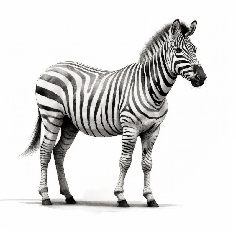 Hyper-realistic White Zebra Sketch on Isolated Background Stock ...