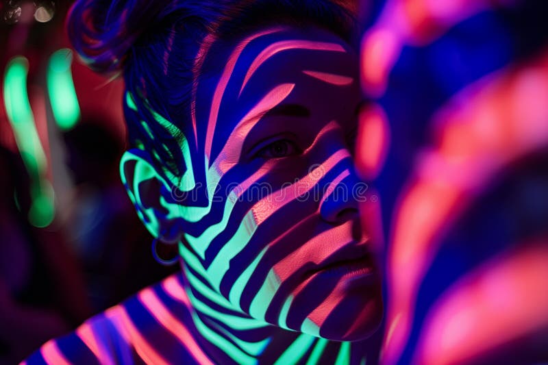 Zebra Stripes Projected on a Person with Neon Light Stock Photo - Image ...