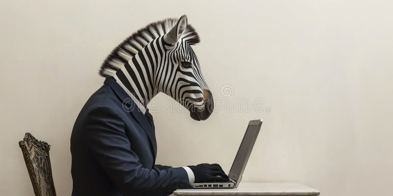 Zebra in Suit Working on Laptop, Showcasing Unique Blend of Humor and ...
