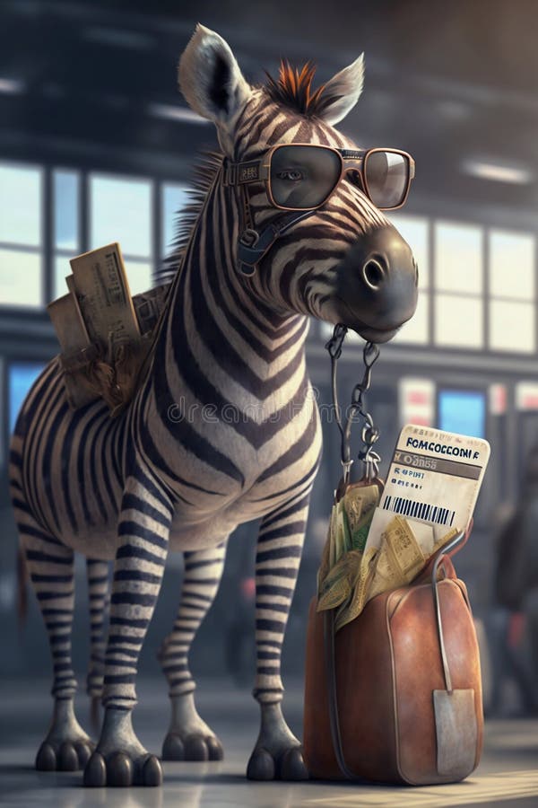 Zebra with Sunglasses, Backpack and Boarding Pass in the Airport ...