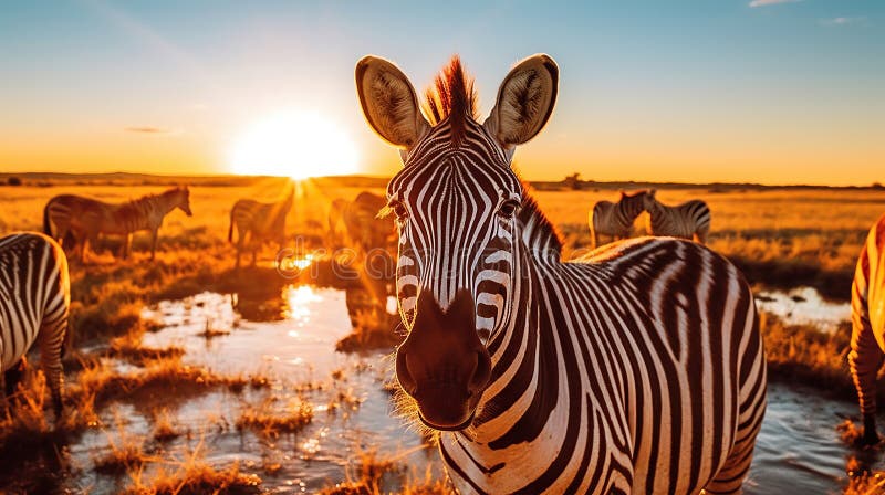 Zebra at Sunset in the Serengeti National Park. Generative Ai Stock ...
