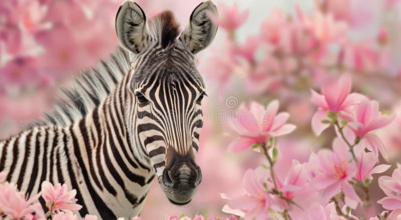 Zebra Surrounded by Pink Flowers Stock Illustration - Illustration of ...