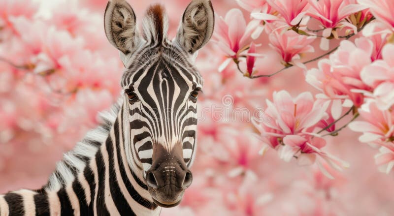 Zebra Surrounded by Pink Flowers Stock Illustration - Illustration of ...