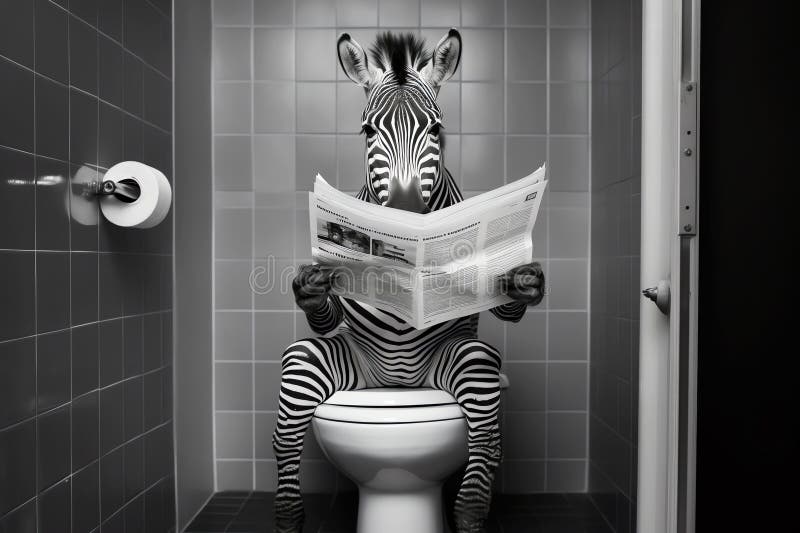 Zebra on Toilet, AI Generated Stock Illustration - Illustration of read ...