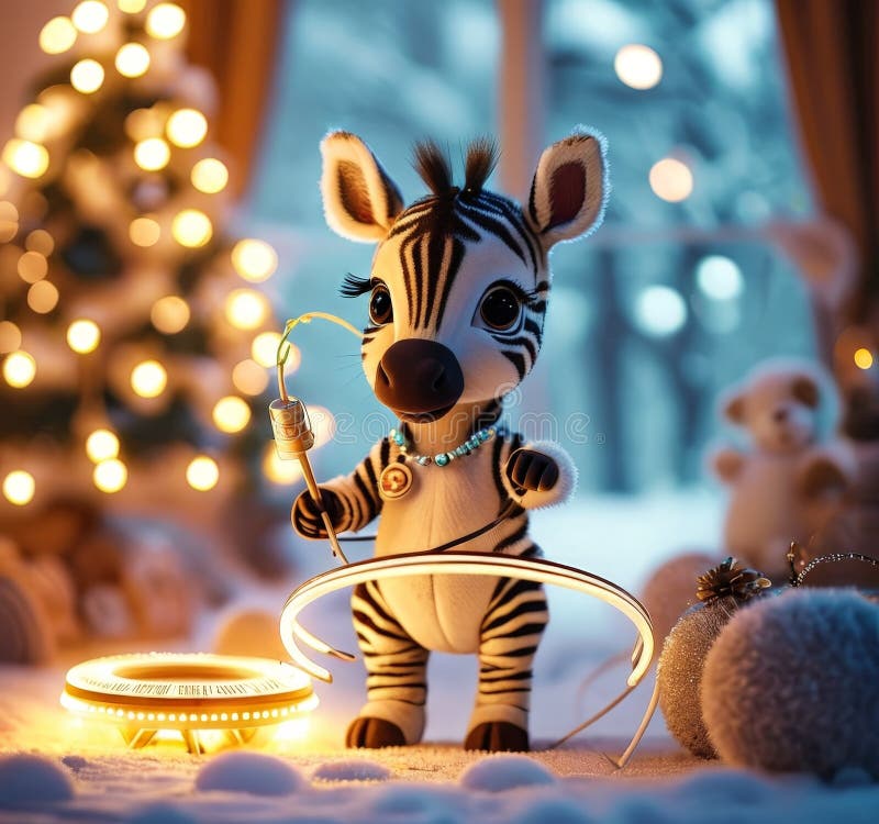 Zebra Toy with Christmas Tree in the Background Stock Illustration ...