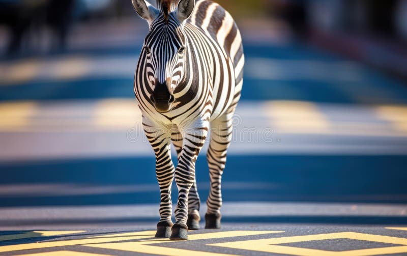 Zebra Walking on a Crosswalk. Created by Generative Artificial ...