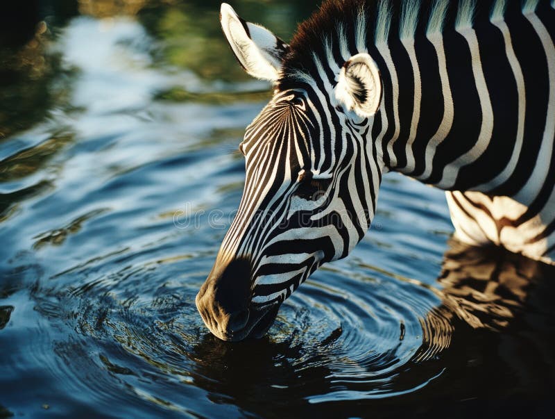 Zebra in Water stock image. Image of pattern, ripple - 377833169