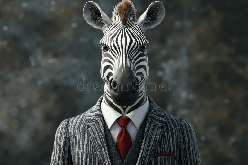 A Zebra Wearing a Suit and Tie Standing in Front of a Waterfall Stock ...