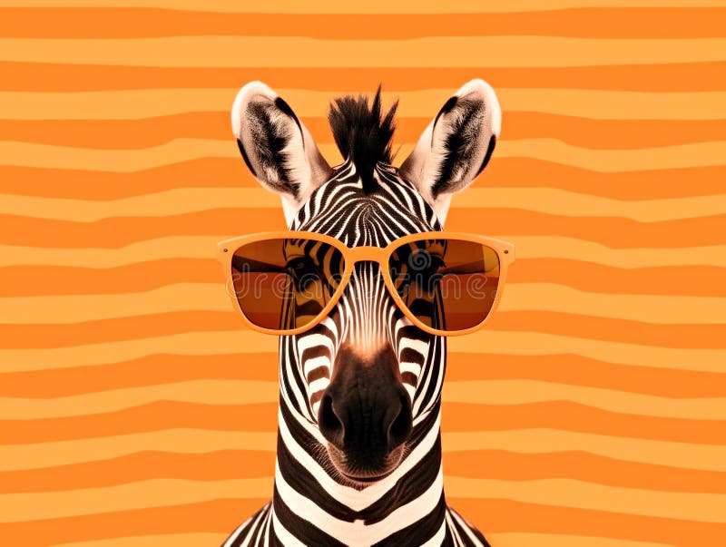 A Zebra Wearing Sunglasses on an Orange Background. Monochrome Orange ...