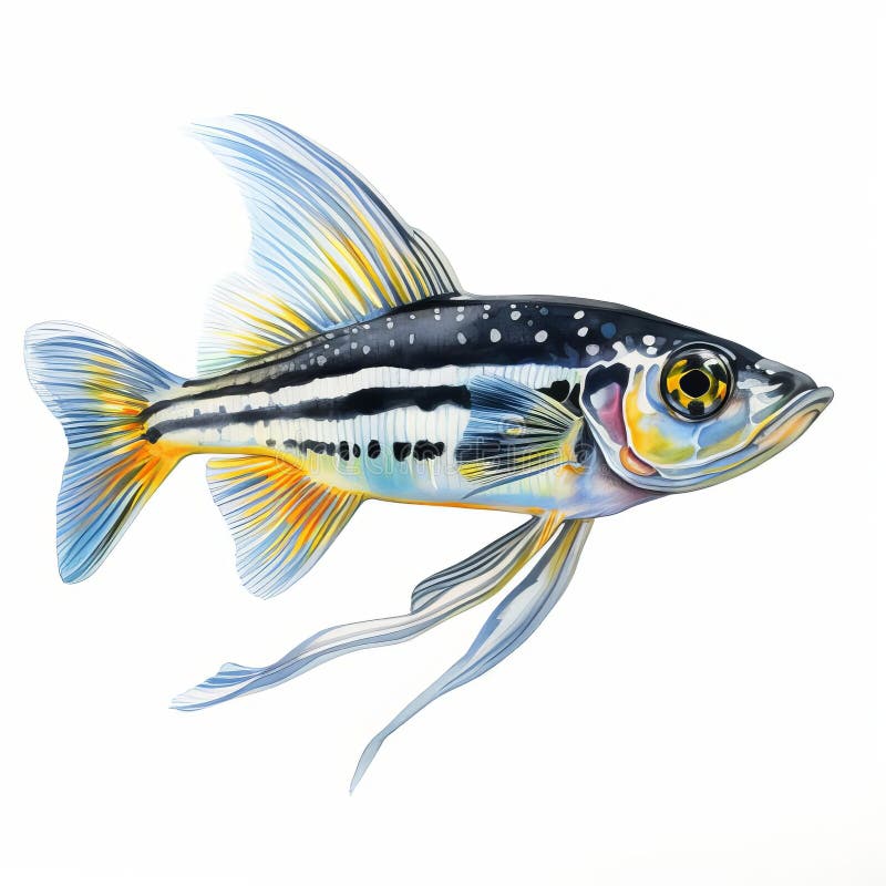 Hyper-realistic Watercolor Painting of Zebrafish on White Background ...