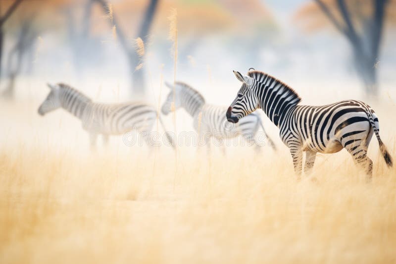 Zebras in a Dust Cloud while Grazing Stock Illustration - Illustration ...