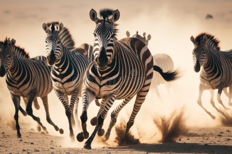 Zebras Running through the African Savannah. Generative AI Stock ...