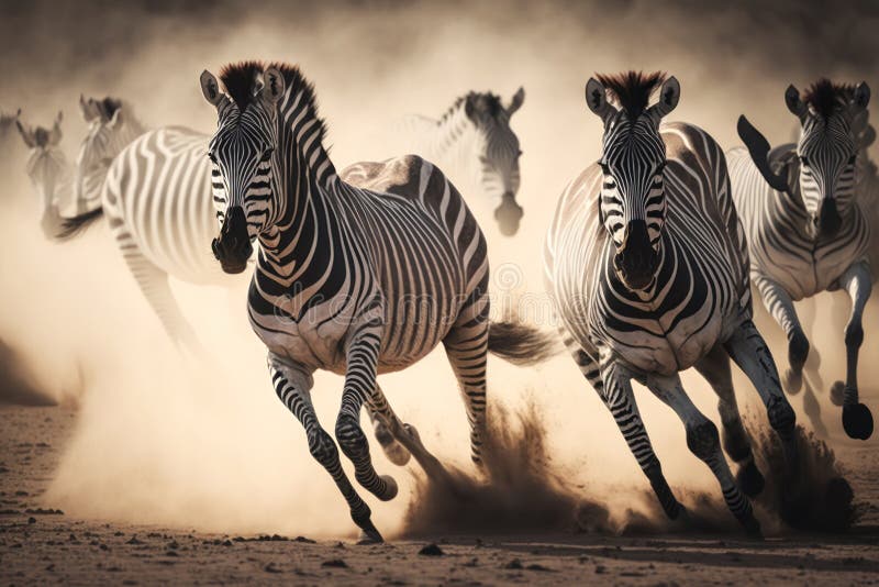 Zebras Running through the African Savannah. Generative AI Stock ...