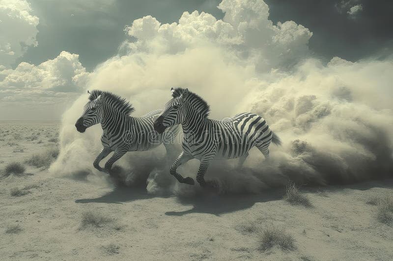 Zebras Running through Dust Cloud Stock Illustration - Illustration of ...