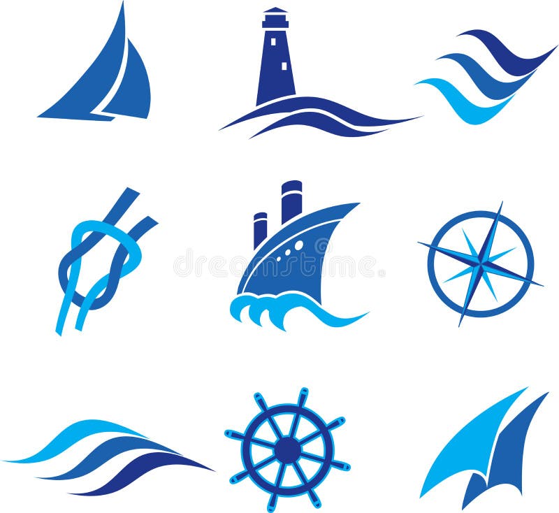 Nautische logo's en iconen vector illustratie. Illustration of zeilen ...