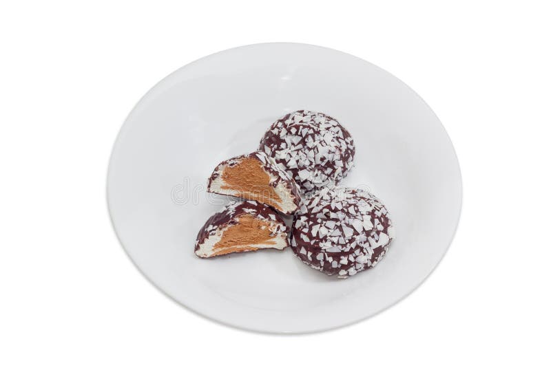 Zefir Covered with Dark and White Chocolate on White Dish Stock Image ...