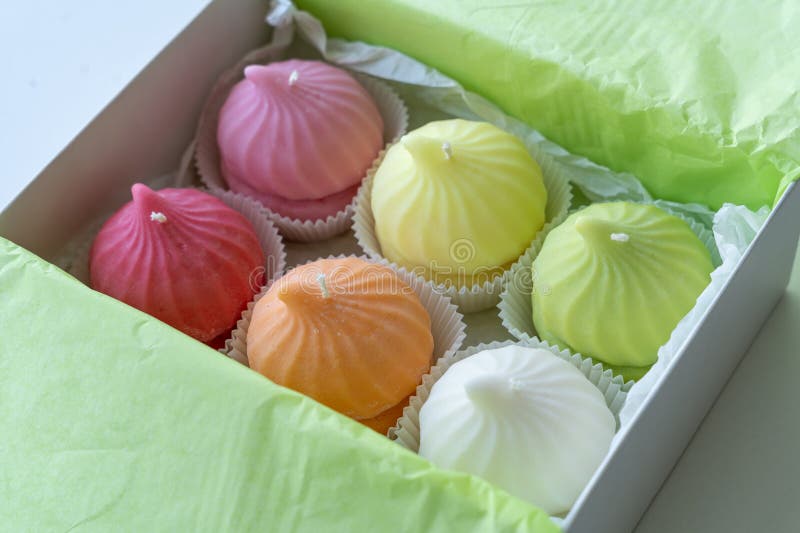 Zefir Shaped Colorful Soy Wax Candles in a Box Stock Image - Image of ...