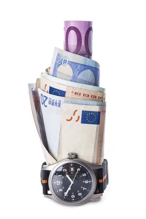 Zeit Ist Geld Uhr Und Banknoten Stockbild - Bild von schuld, gutschrift ...