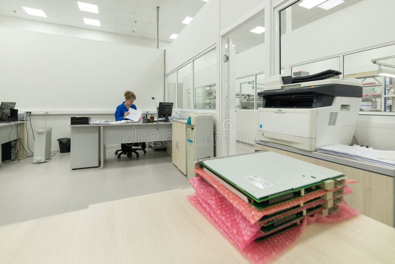 The Engineer Conducts a Test of the Finished Electronic Modules ...