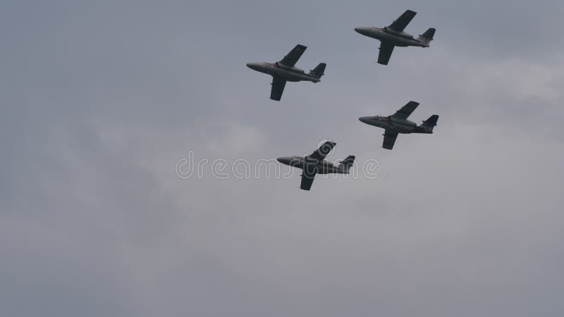 Formation of 4 Military Training Jet Aircraft in Flight Demonstrate ... Formation of 4 Military Training Jet Aircraft in Flight Demonstrate ...