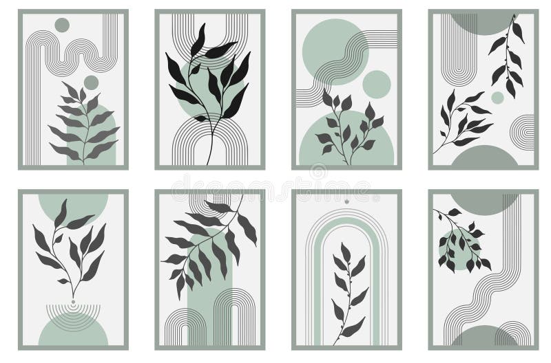 Zen Arch Poster Set with Botanical Element, Simple Line Arch Shapes ...