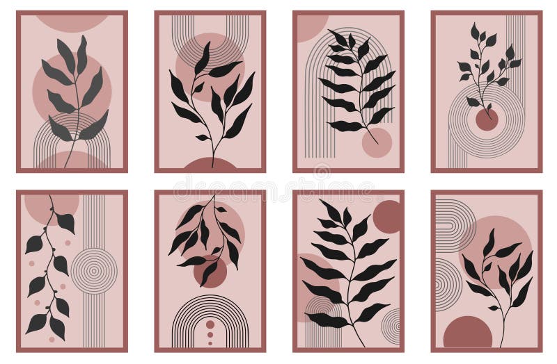 Zen Arch Poster Set with Botanical Element, Simple Line Arch Shapes ...