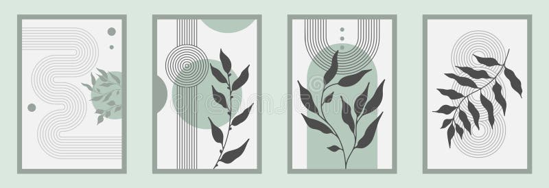 Zen Arch Poster Set with Botanical Element, Simple Line Arch Shapes ...