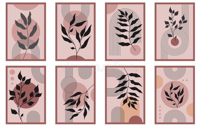 Zen Arch Poster Set with Botanical Element, Simple Line Arch Shapes ...
