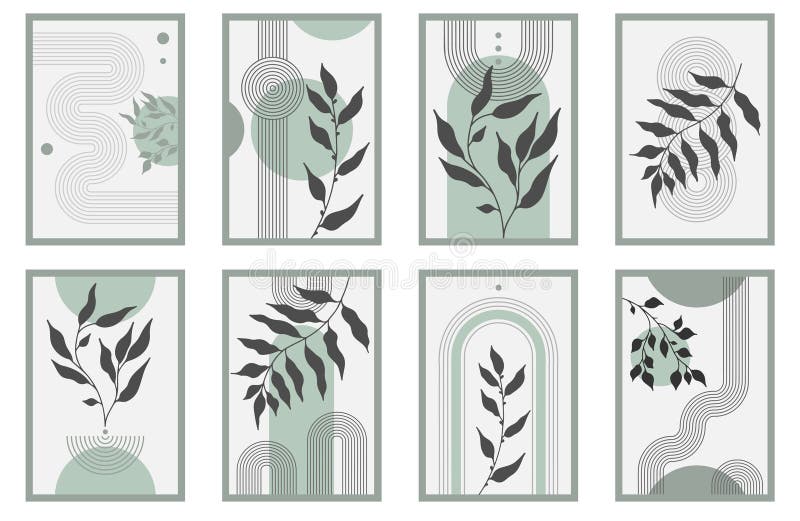 Zen Arch Poster Set with Botanical Element, Simple Line Arch Shapes ...