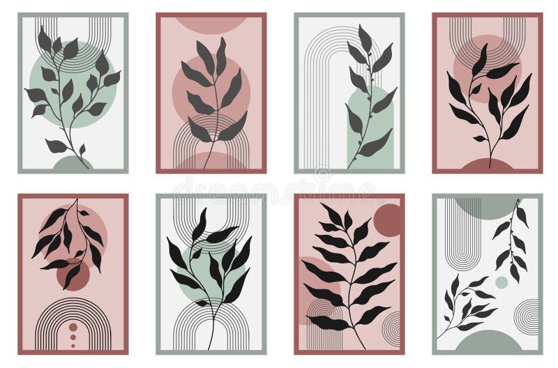 Zen Arch Poster Set with Botanical Element, Simple Line Arch Shapes ...