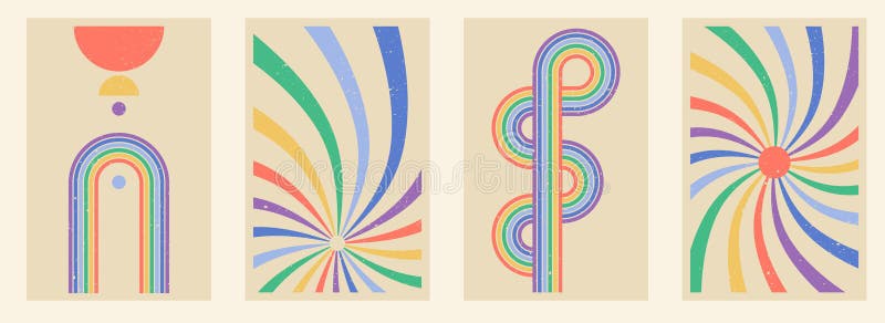 Zen Arch Poster Set, Retro Style Simple Line Arch and Shapes. Geometric ...