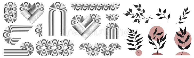 Zen Arch Set, Simple Line Arch, Botanical Elements and Geometric Shapes ...