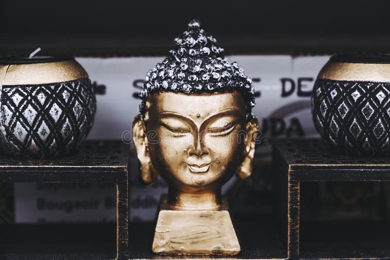 Zen Bronze Buddha Face Statue Stock Image - Image of face, temple ...
