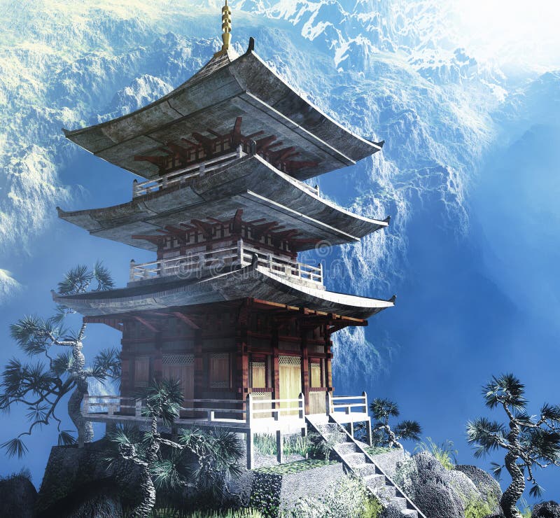 Zen Buddhist temple stock illustration. Illustration of mountain - 16090768