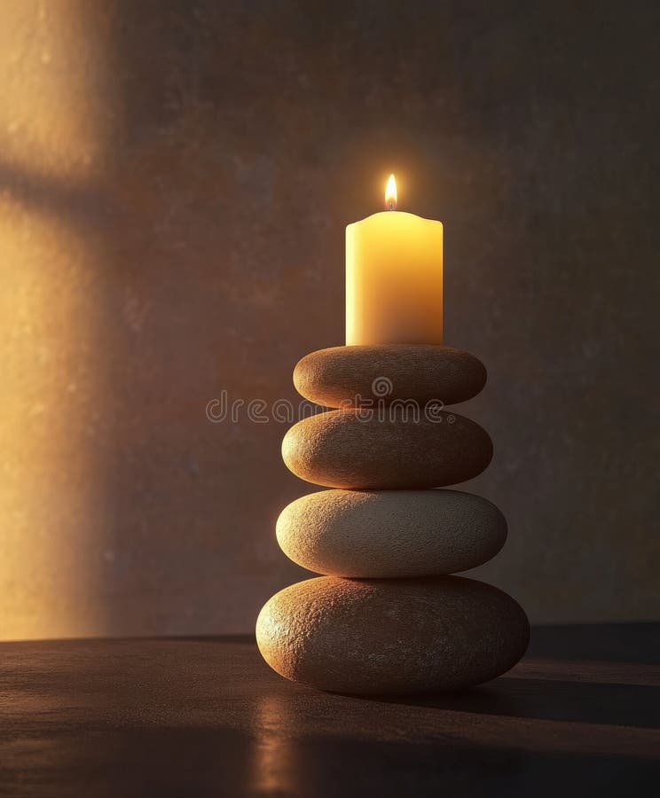 Zen Candle Arrangement with Stones in a Tranquil Setting Stock ...