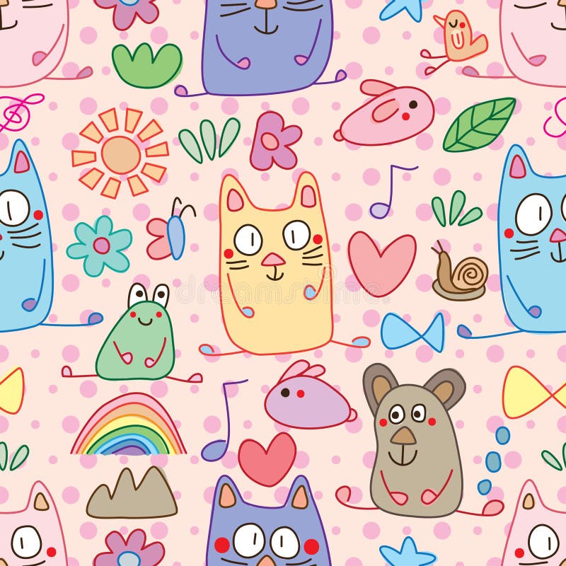 Zen Cat Many Thoughts Seamless Pattern Stock Vector - Illustration of ...