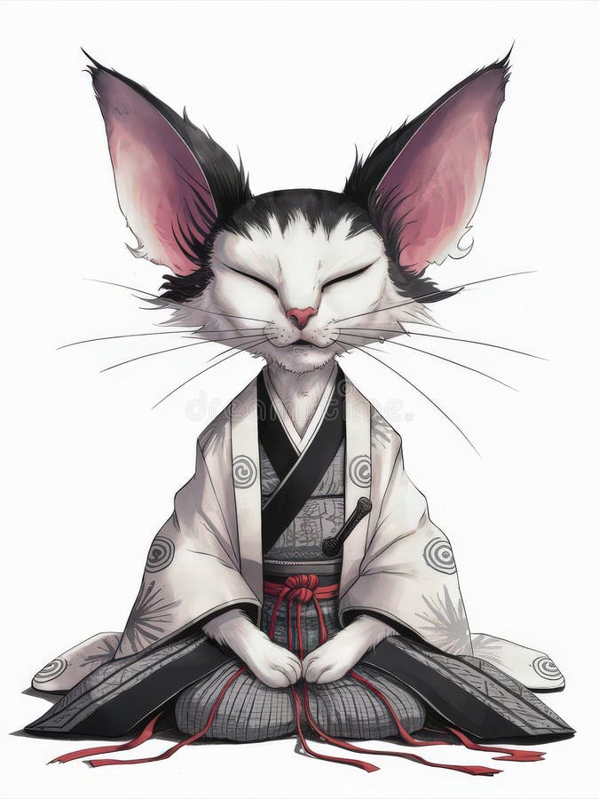 Zen Cat in Traditional Kimono Meditating with Eyes Closed Stock ...