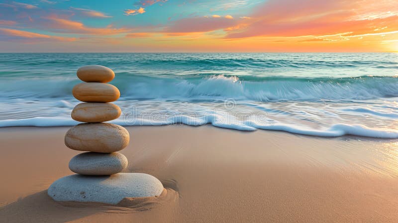 Zen Coastal Haven stock illustration. Illustration of beach - 304738046