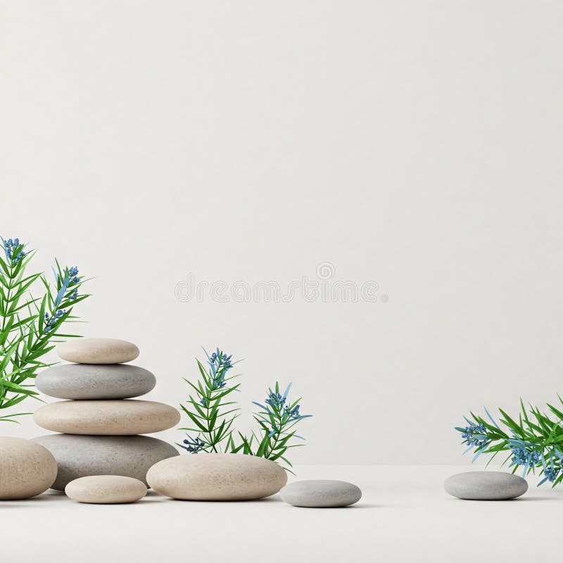 Zen Composition with Smooth Stones and Blue Flowers Stock Illustration ...