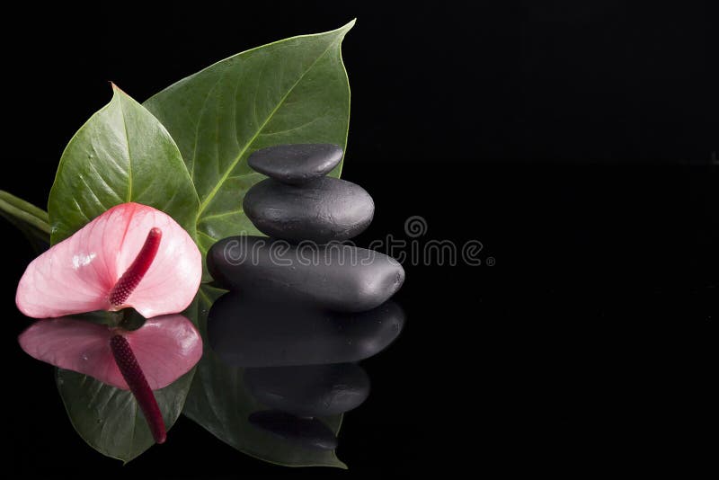 Zen Concept Balancing Dark Stones on Mirrored Background.. Stock Image ...