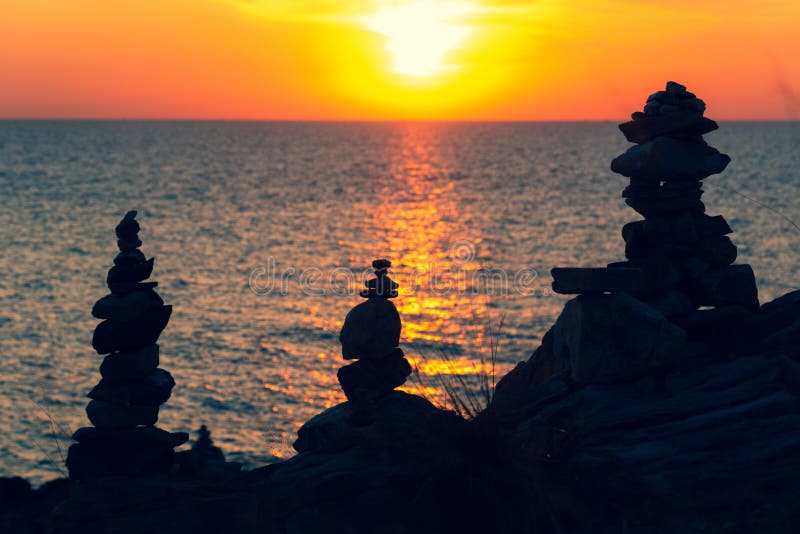 Zen Concept. the Object of the Stones on the Rock at Sunset Stock Photo ...