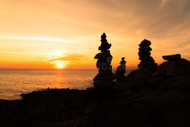Zen Concept. the Object of the Stones on the Rock at Sunset Stock Photo ...