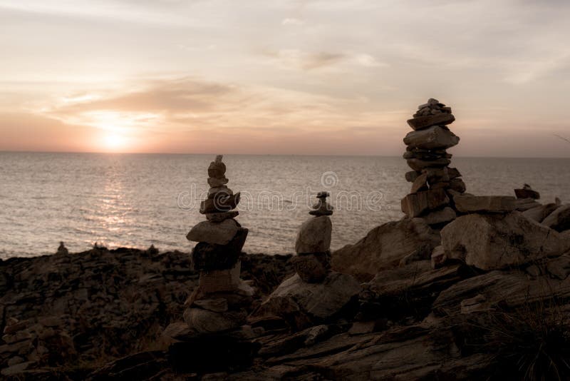 Zen Concept. the Object of the Stones on the Rock at Twlight Stock ...
