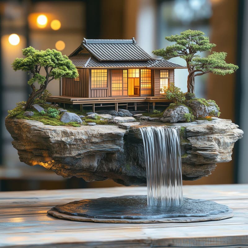 Zen Floating Island on Office Desk Stock Illustration - Illustration of ...