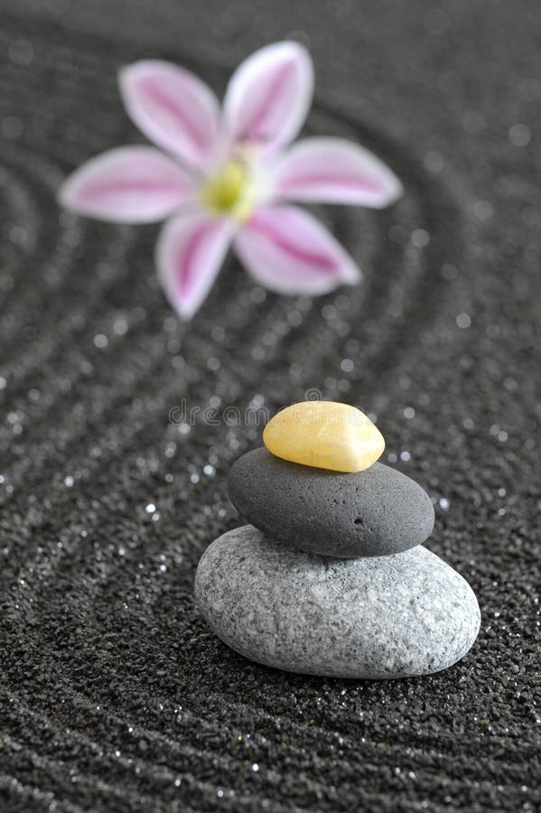 Zen garden in black sand stock image. Image of circle - 13978141
