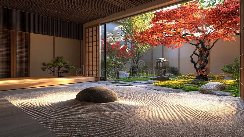 Zen Garden Autumn Serene Interior Design Peace Stock Photo - Image of ...