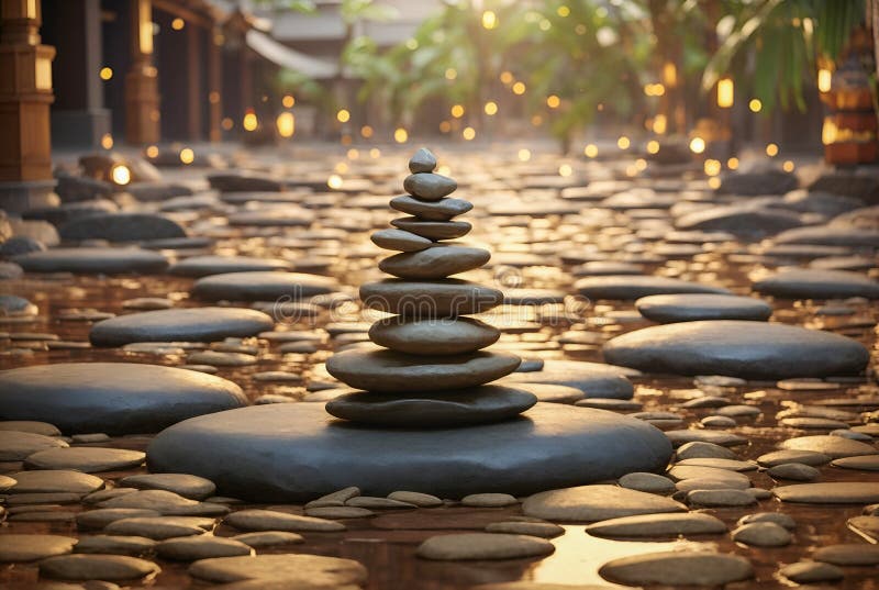 Zen Garden with Balanced Stone Tower. Meditative, Serene and Peaceful ...