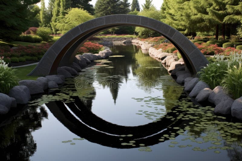 Zen Garden Bridge Arching Over Calm Water Stock Illustration ...