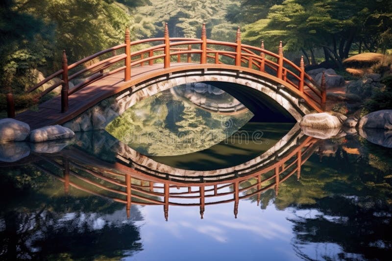 Zen Garden Bridge Reflecting in Still Water Stock Illustration ...